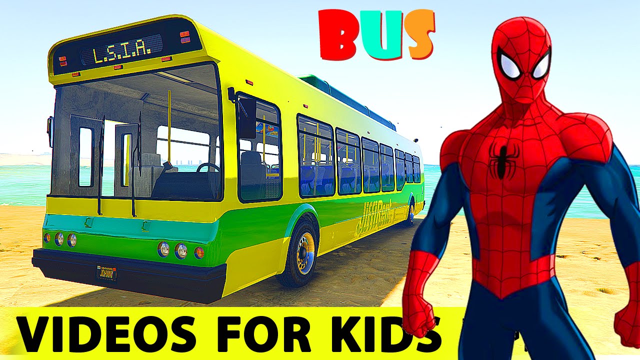 COLORS SPIDERMAN CARTOON Wheels On The Bus & School Bus Truck PARTY ...