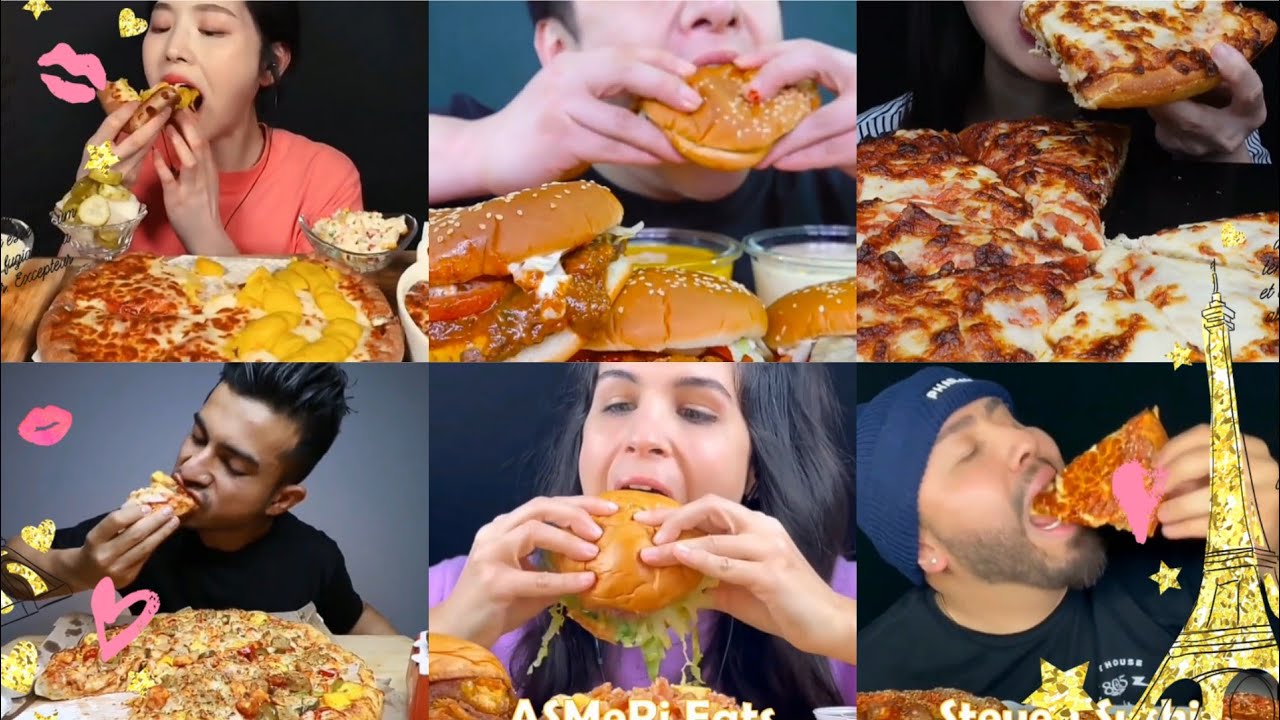 Pizza+ burger eating ASMR/ Cheesy pizza/ mukbang eating sounds - YouTube