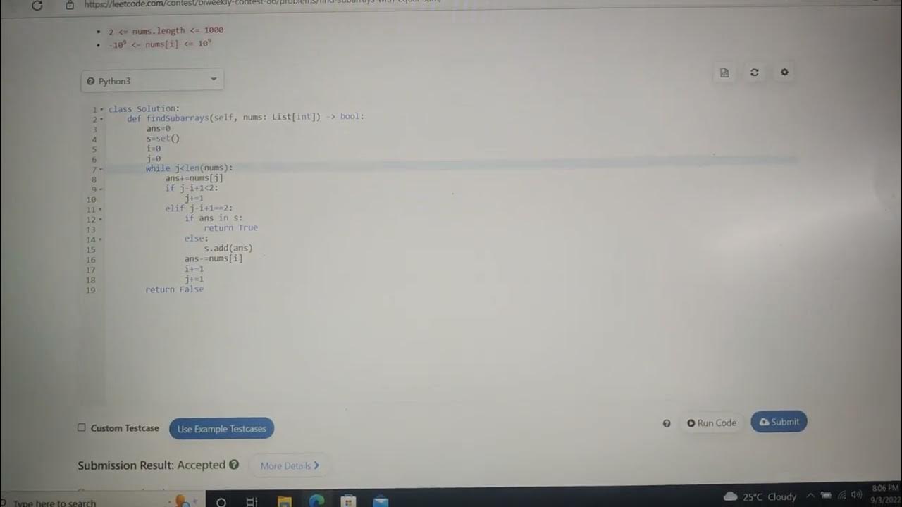 Find Subarrays With Equal Sum Leetcode Biweekly Contest 86 Youtube 0284