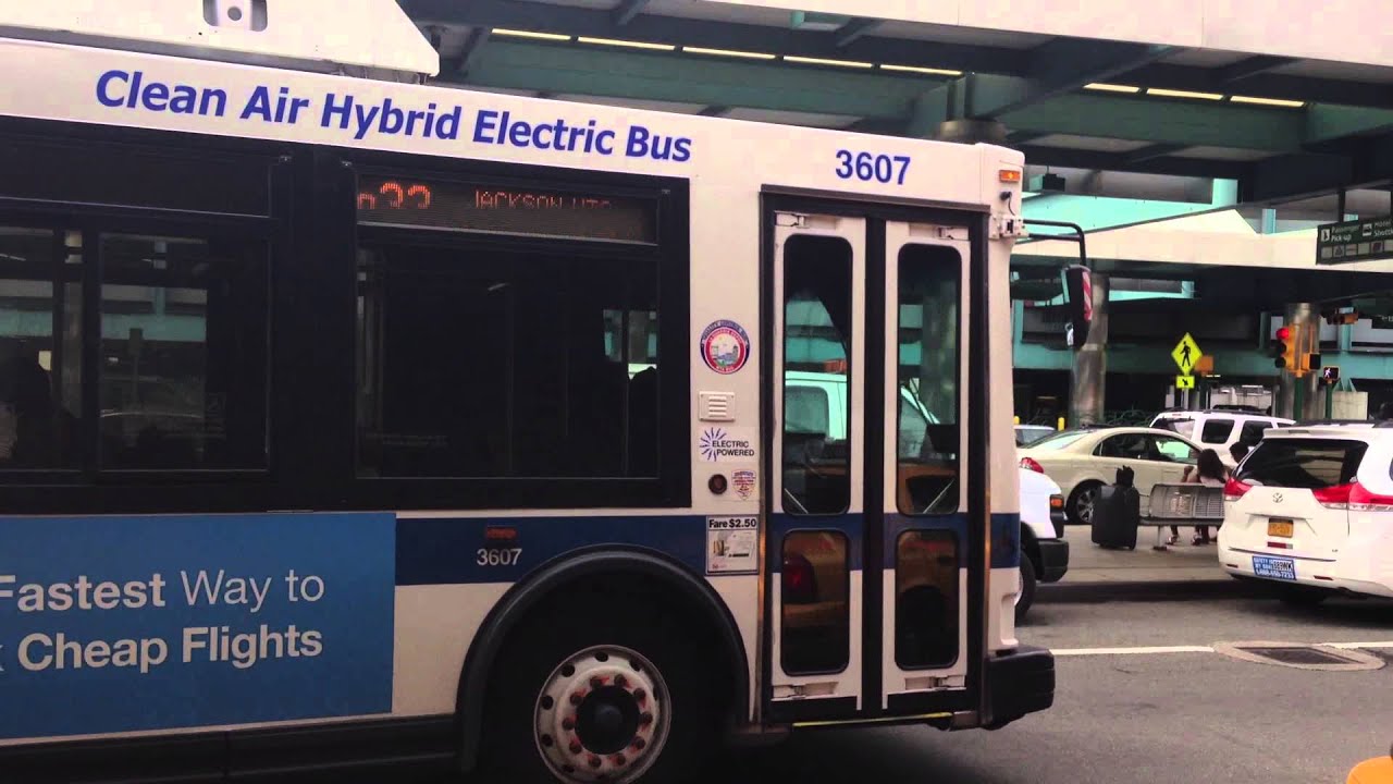 MTA Bus : Orion VII HEV #3607 on the Q33 at LGA Terminal B - YouTube