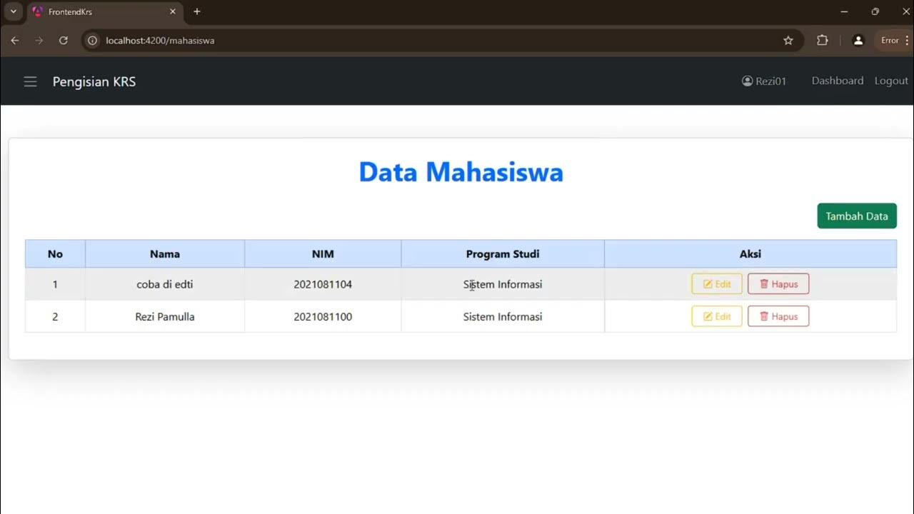 Aplikasi CRUD pengambilan KRS mahasiswa dengan ANGULAR JS, EKSPRES JS, MYSQL, NODE JS, BOOSTRAP ...