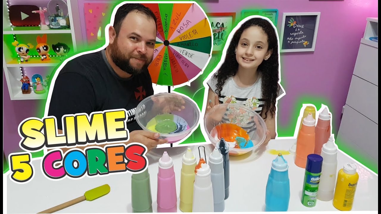 SLIME 5 CORES DE COLA COM ROLETA MISTERIOSA - YouTube