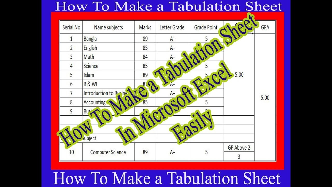 How to make a Tabulation Sheet (with & without additional Sub) (Bangla ...