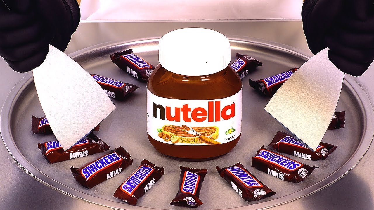 Nutella & Snickers - Ice Cream Rolls | satisfying visual ASMR - YouTube