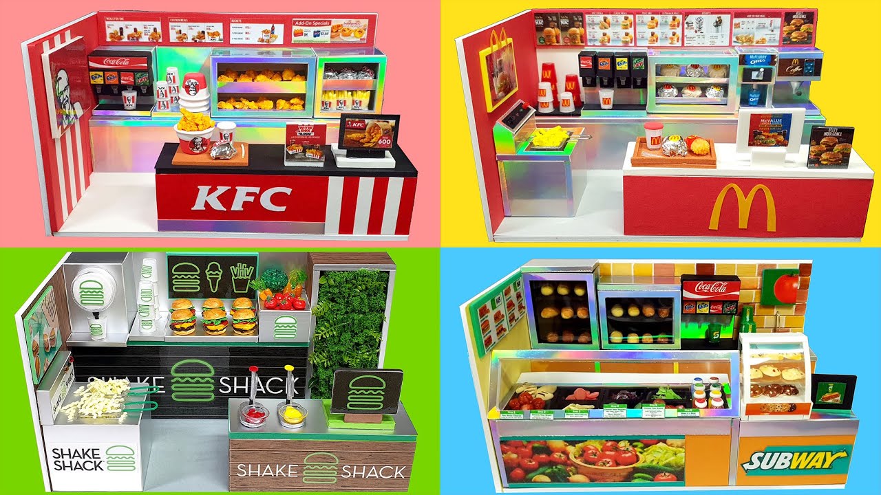 4 DIY Miniature Famouse Hamburger Brand shop♥ How to make Mcdonald's♥ ...