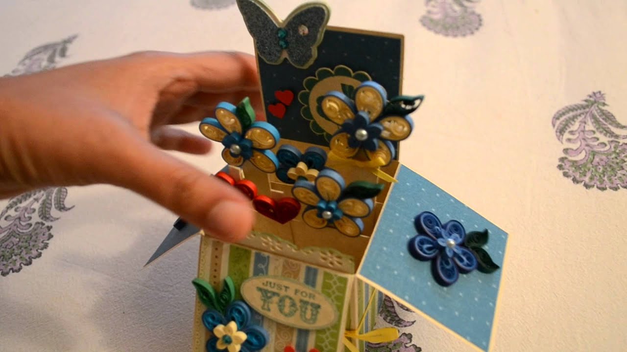 Quilling 3d box pop up card - YouTube