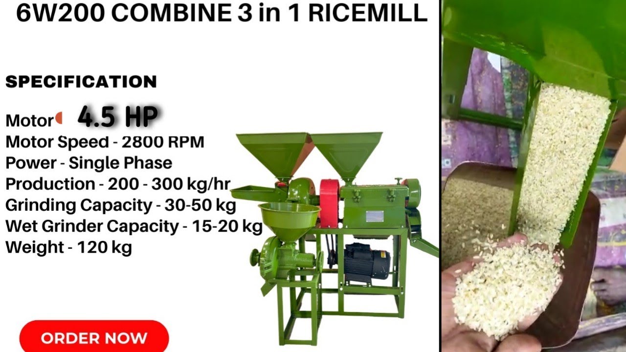 6w200 mini combine rice mill 4.5 HP SINGLE PHASE motor. 380kg hr ☎️ ...
