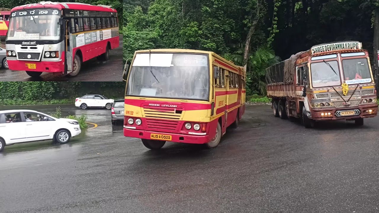 Karnataka Rtc And Ksrtc Risky Overtaking Third Hairpin Bend ...