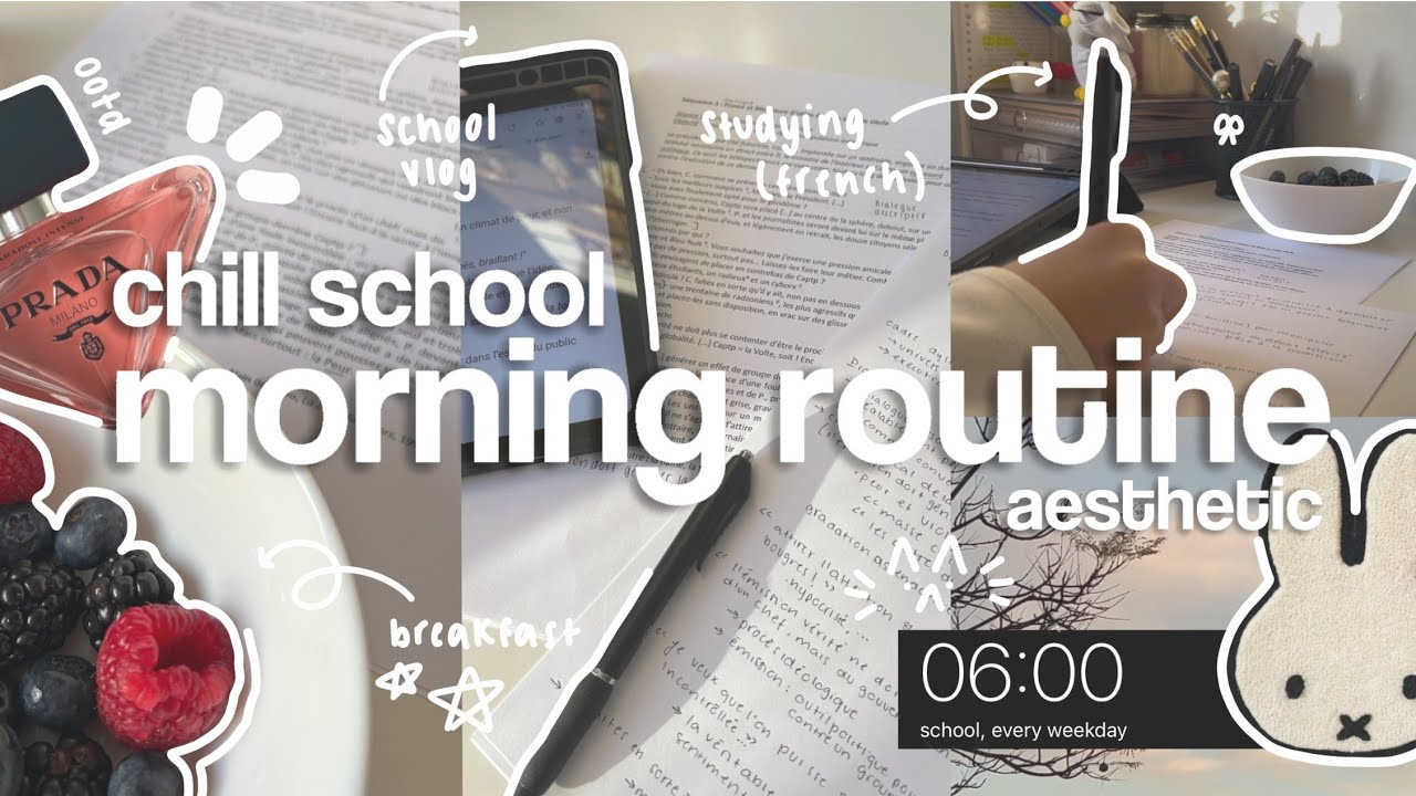 chill 6AM MORNING ROUTINE 🫐🩰| school vlog, studying, aesthetic - YouTube
