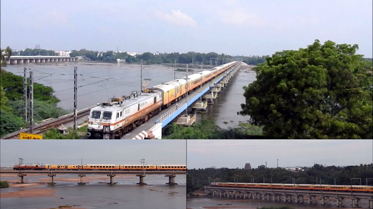 Tejas Express crosses Kaveri river bridge - YouTube