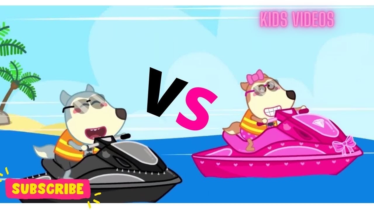 Funny cartoon | black vs pink jet ski boat | black vs pink jet ski race ...