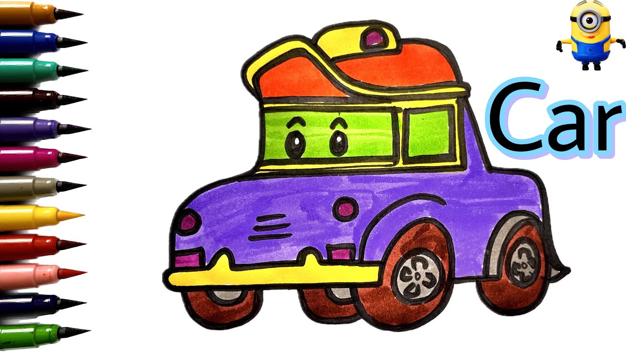 How to Draw a Cute Car | Car Drawing | Cartoon Car Drawing | Easy Car ...