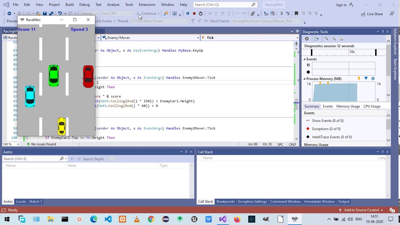 RaceMini car racing 8-bit type game in visual basic - YouTube