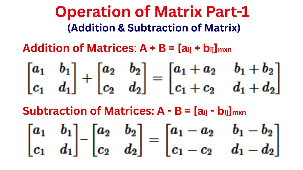 Operation of Matrix Part-1 (Addition, Subtraction & Multiplication of ...