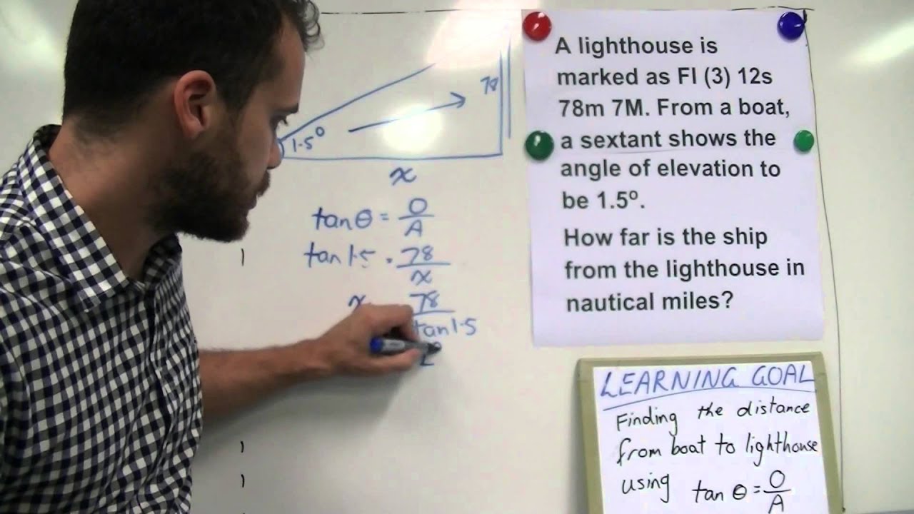 FInding distance From Boat to Lighthouse - Trig - YouTube