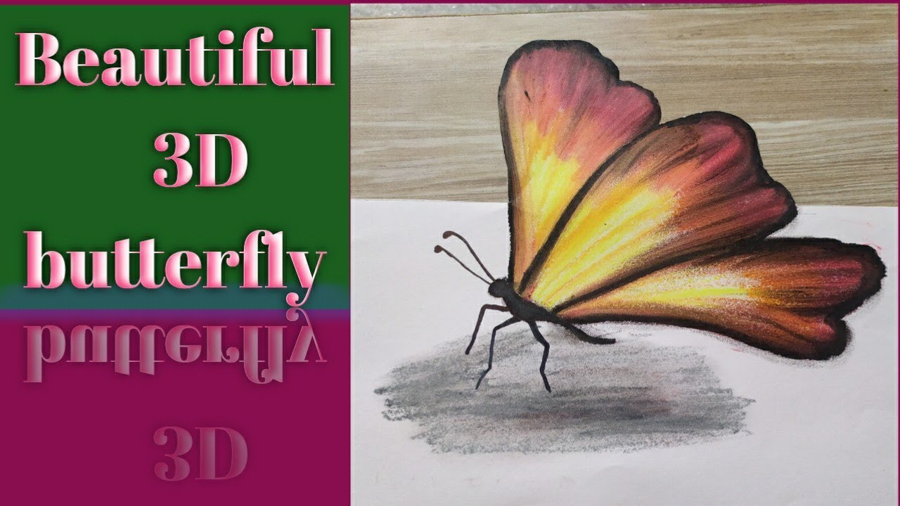 Learn how to draw 3D butterfly, in easy way step by step - YouTube