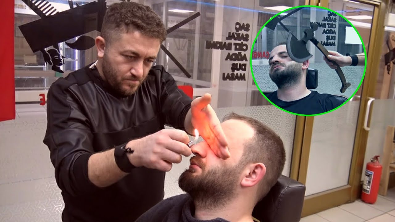 AMAZING BARBER MASSAGE AND CRACKING &EAR-NOSE BURN&asmr head,face ...