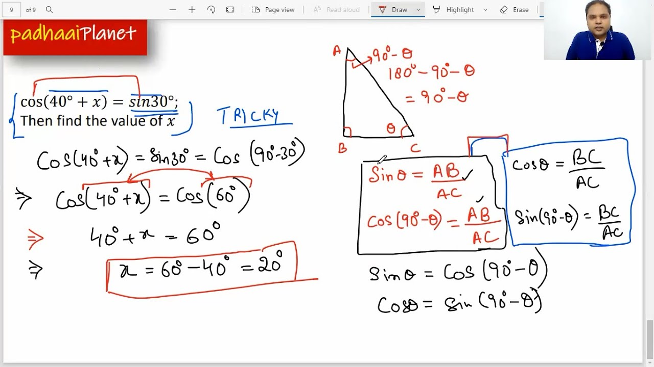 If cos(40°+x)=sin30°Then find the value of x - YouTube