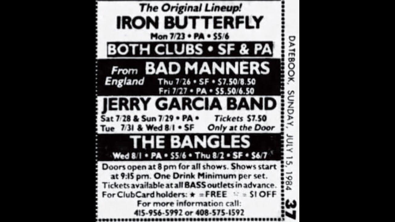 Jerry Garcia Band - 7/29/84 - The Keystone Palo Alto - Palo Alto, CA ...