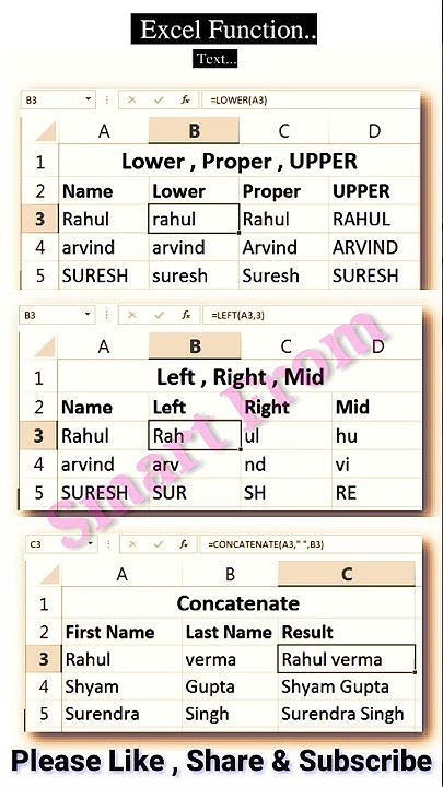 Ms Excel text functions Lower , Proper , Upper , Left , Right , Mid and ...