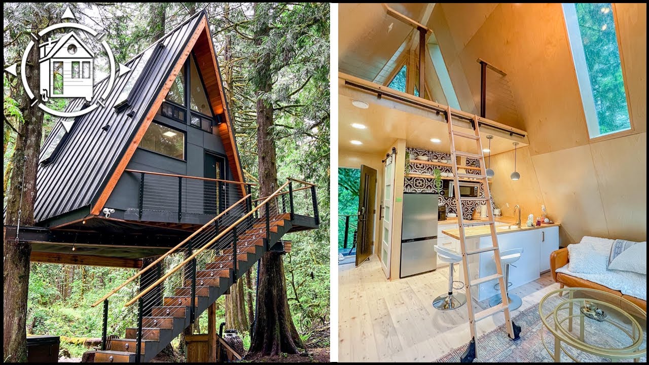 Ultra Modern A-frame Tree House (wedged between 4 trees) - YouTube