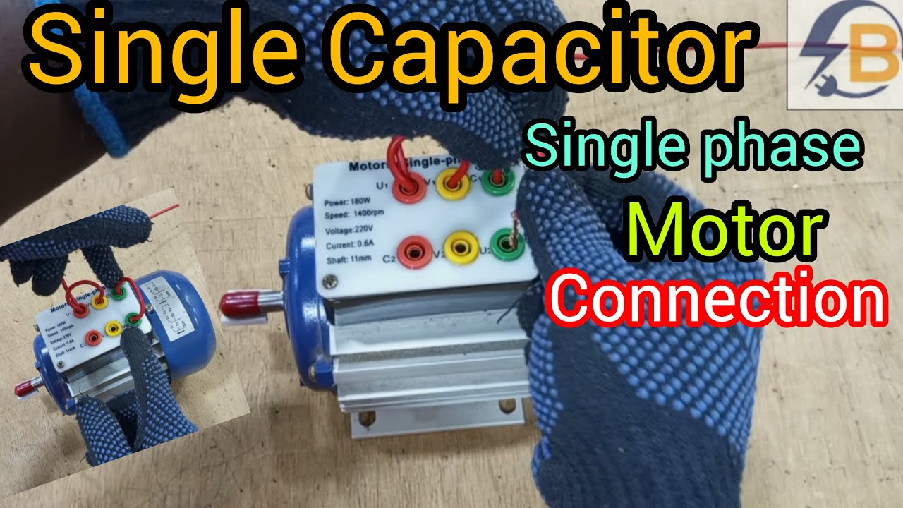Single phase motor connection with capacitor - YouTube