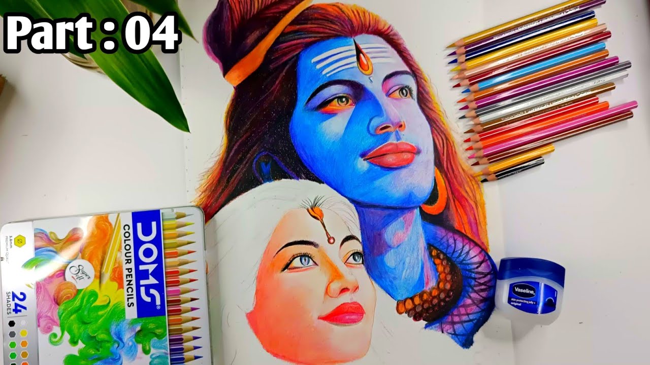 Shiv with Maa Parvati Drawing ll Maa Parvati Drawing with Colour Pencil ...