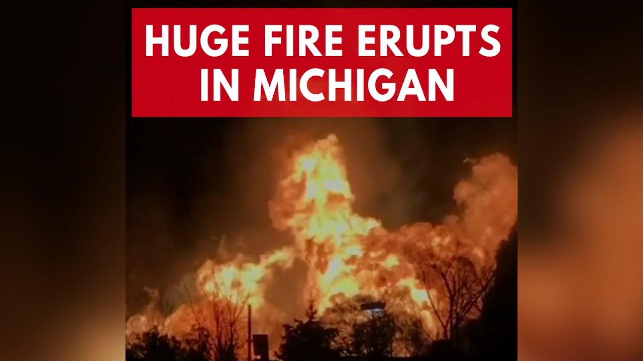 Massive suspected gas line fire burns in Michigan - YouTube