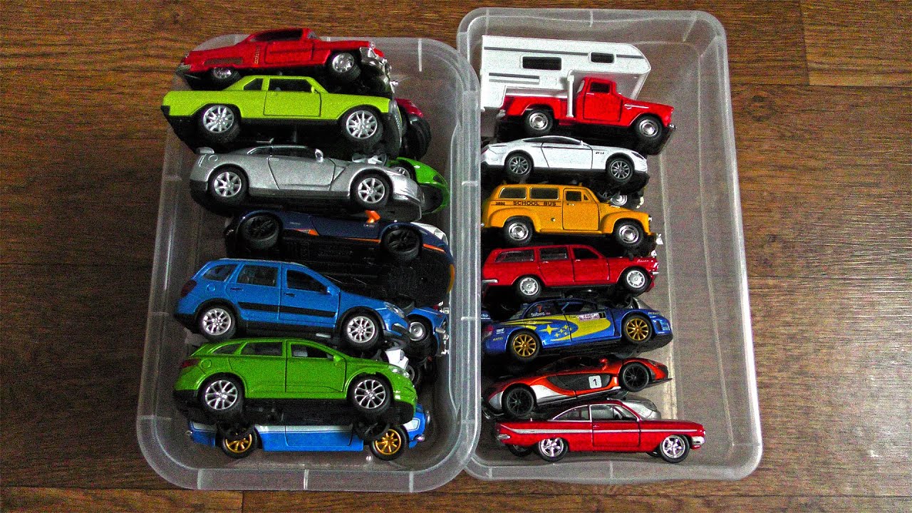2 Plastic Boxes Filled with Cars - YouTube