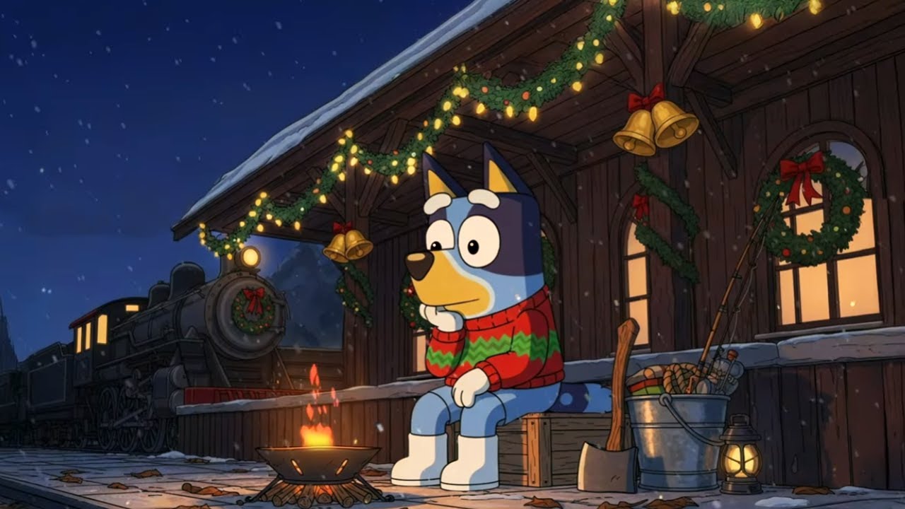 Bluey Winter Campfire at the Station 🔥 Calm Lofi Beats for Focus Work ...