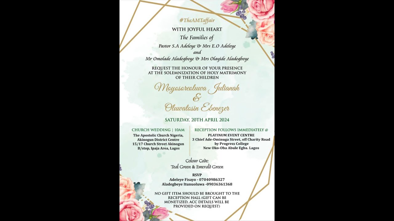 HOLY SOLEMNIZATION OF HOLY MATRIMONY BETWEEN MOYOSOREOLUWA JULIANAH ...