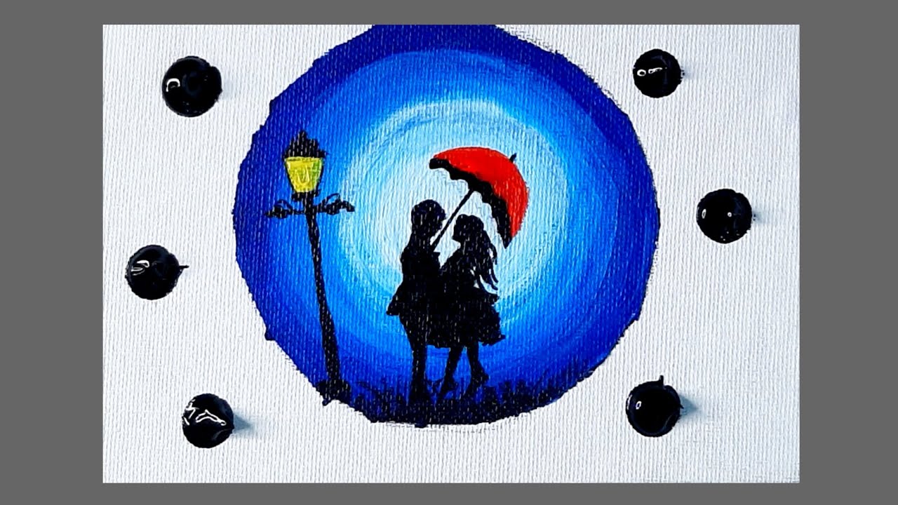 Romantic Couple Painting For Beginners | Easy Love Scenery Painting ...