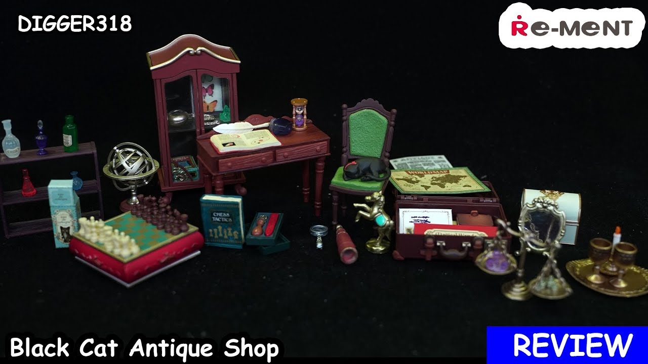 Re-Ment Black Cat Antique Shop Minature Accessory Set Toy Review 4K ...