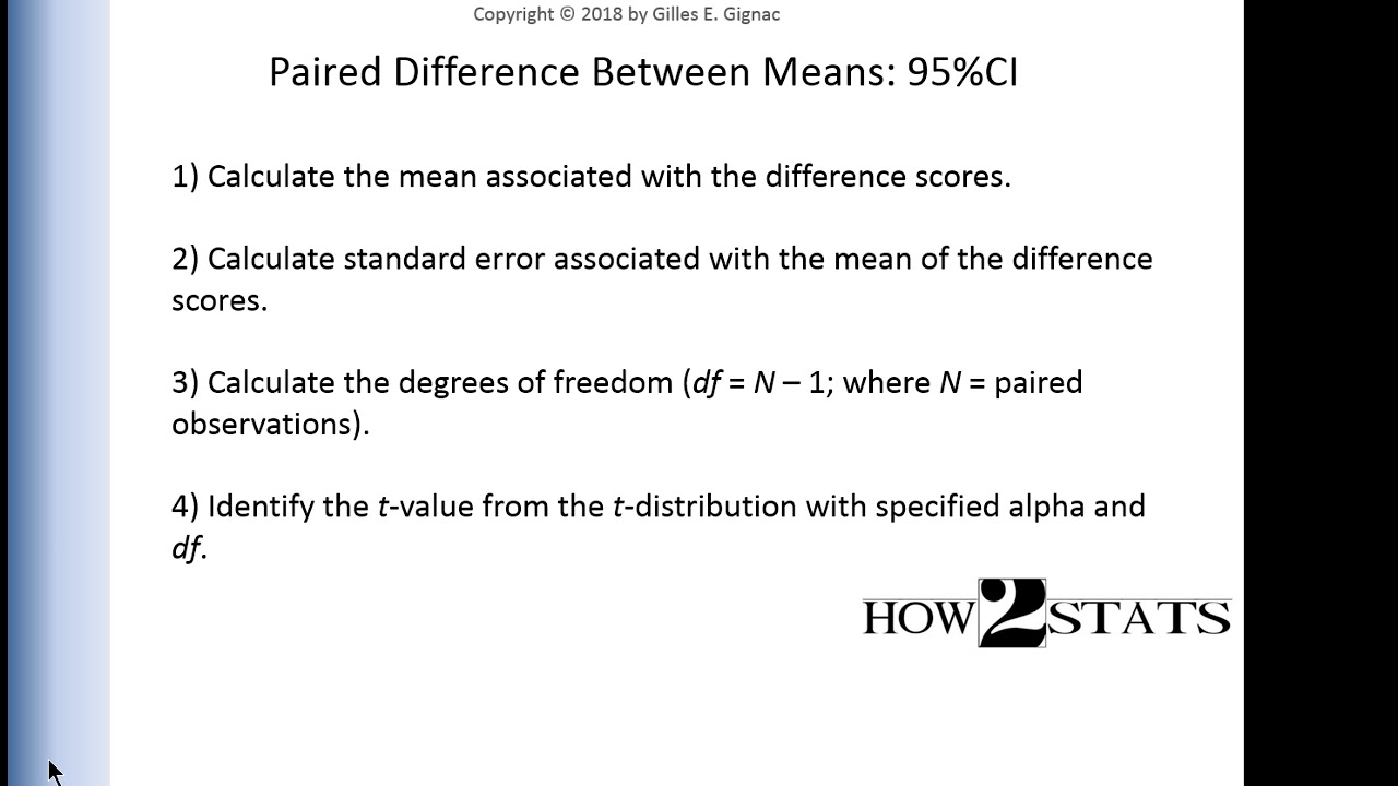 V6.22 - Paired samples t-test via 95% confidence intervals - Steps ...