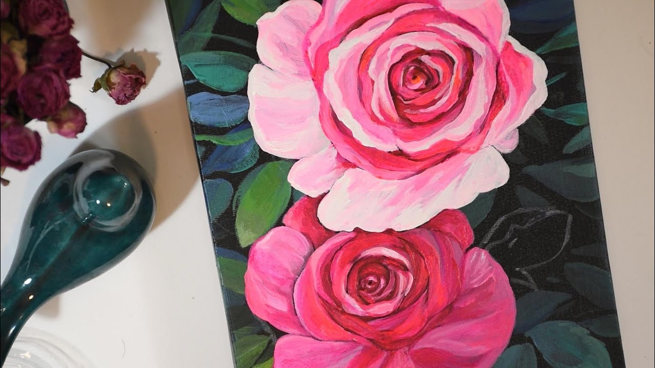 Easy Beautiful Rose Flower's acrylic painting / #169 - YouTube