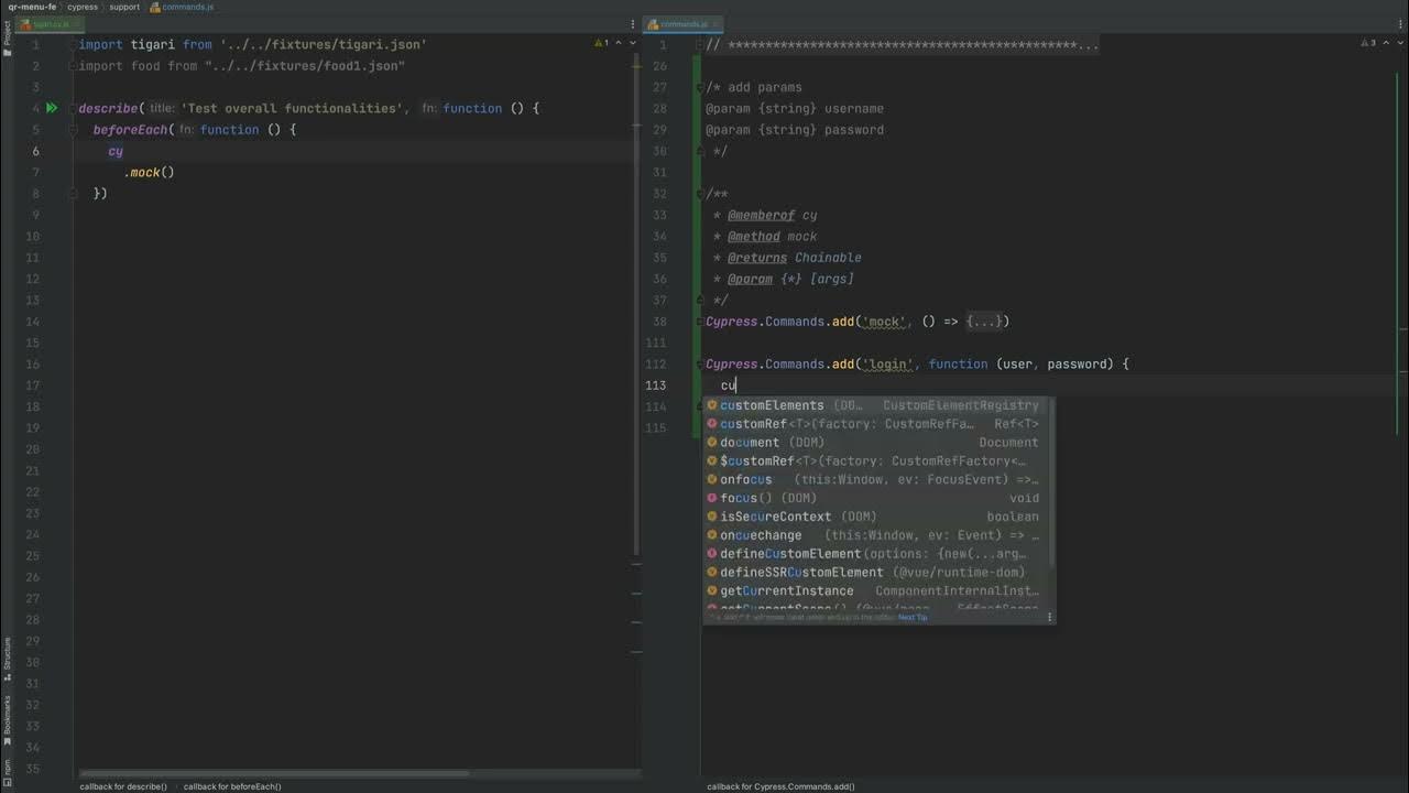Cypress Webstorm custom commands highlight - YouTube