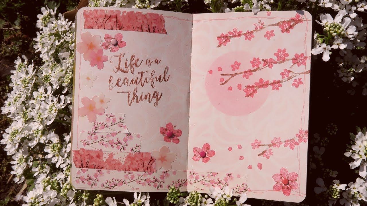 Little Art Journal! Cherry Blossom page!! - YouTube
