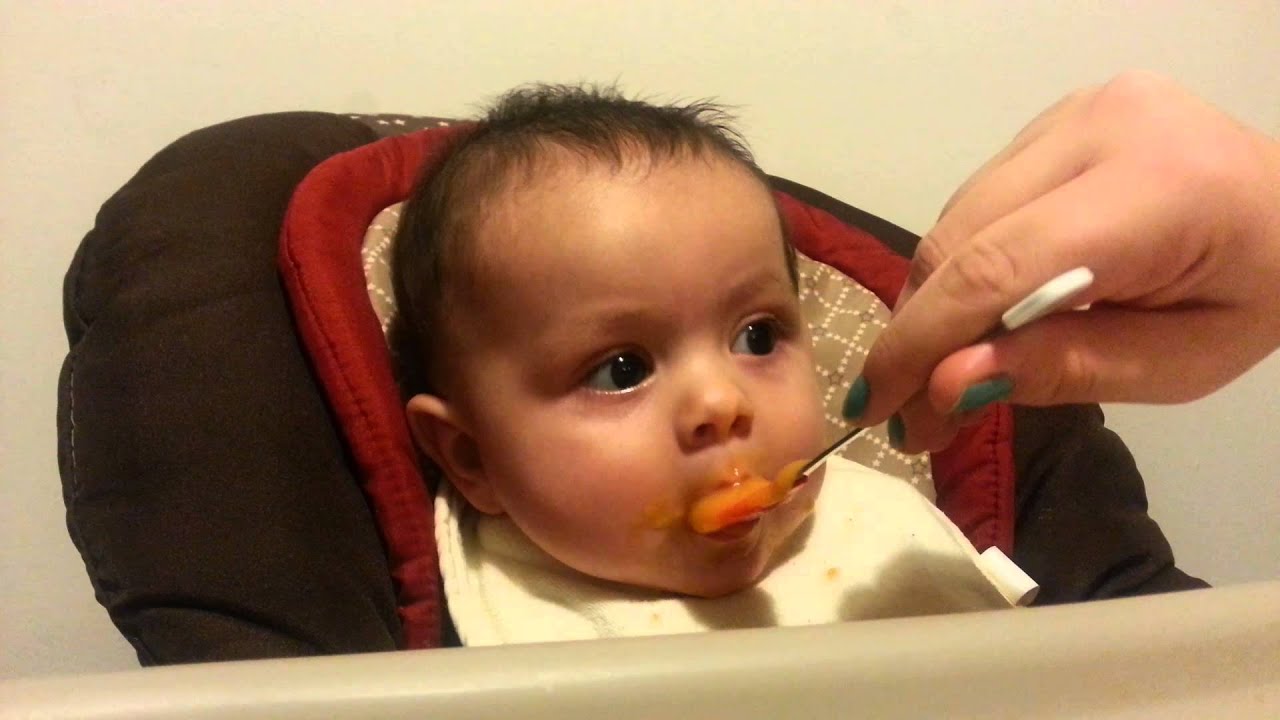 Gabriel eating Gerber Sweet potatoes - YouTube