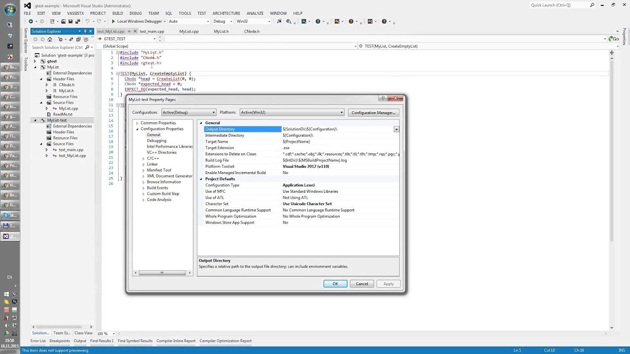 Google Test in Visual Studio 2012 (ННГУ, ВМК, 2015) - YouTube