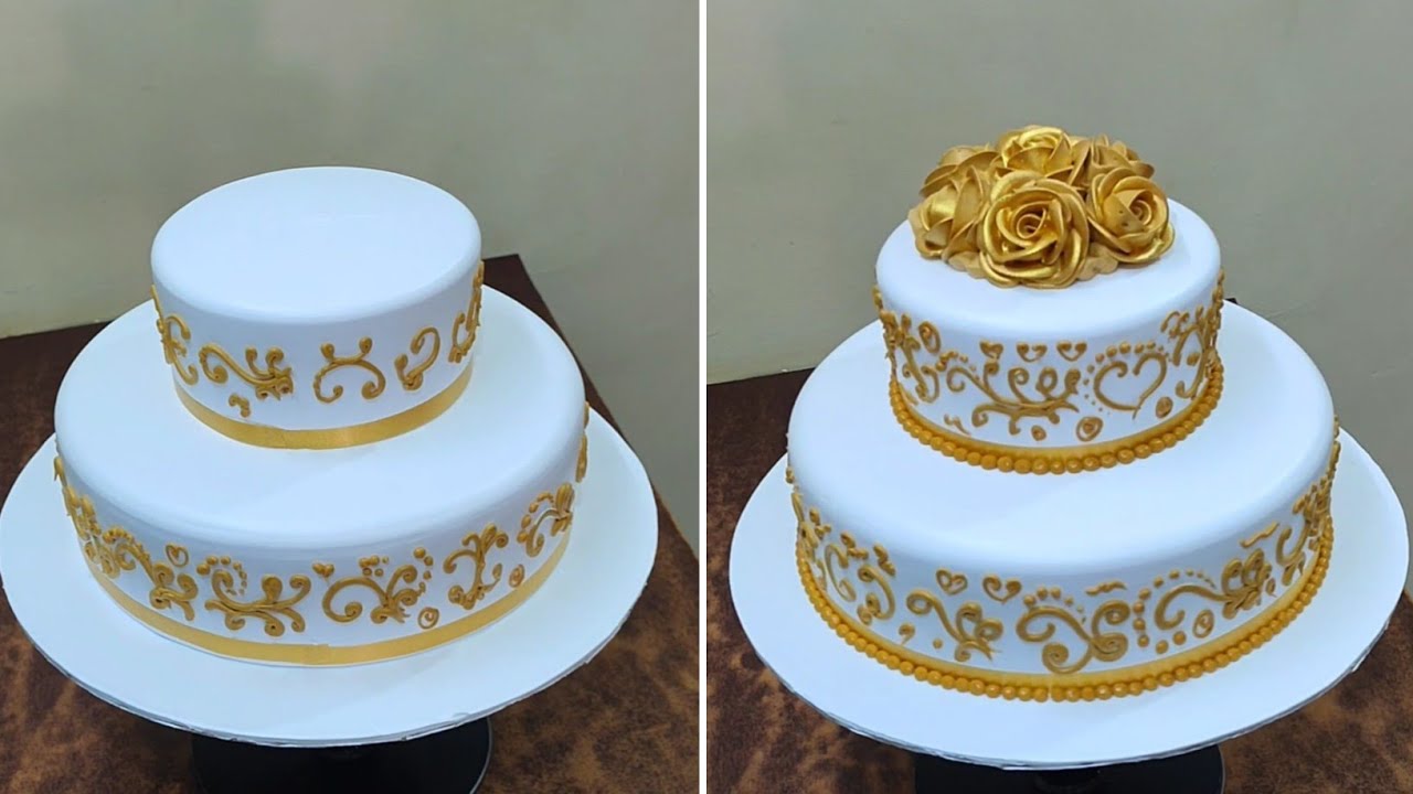 Beautiful Step Vanilla Cake Design | Golden Flawars Cake Design | New ...