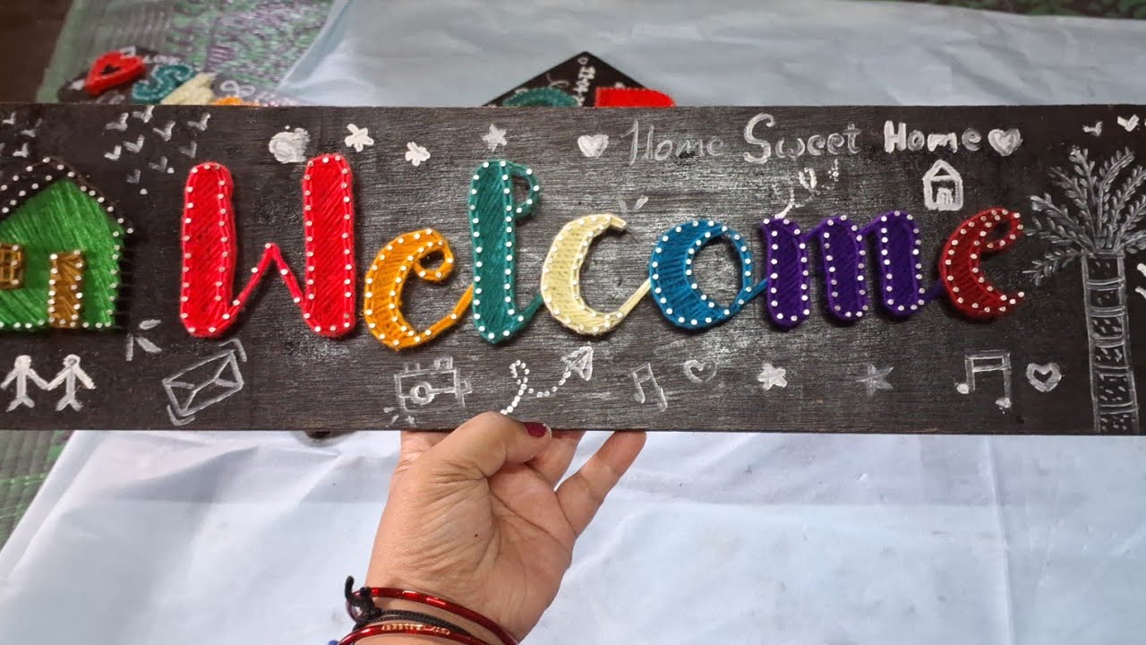 String art name plate making / how to make string art #habiscrafts # ...