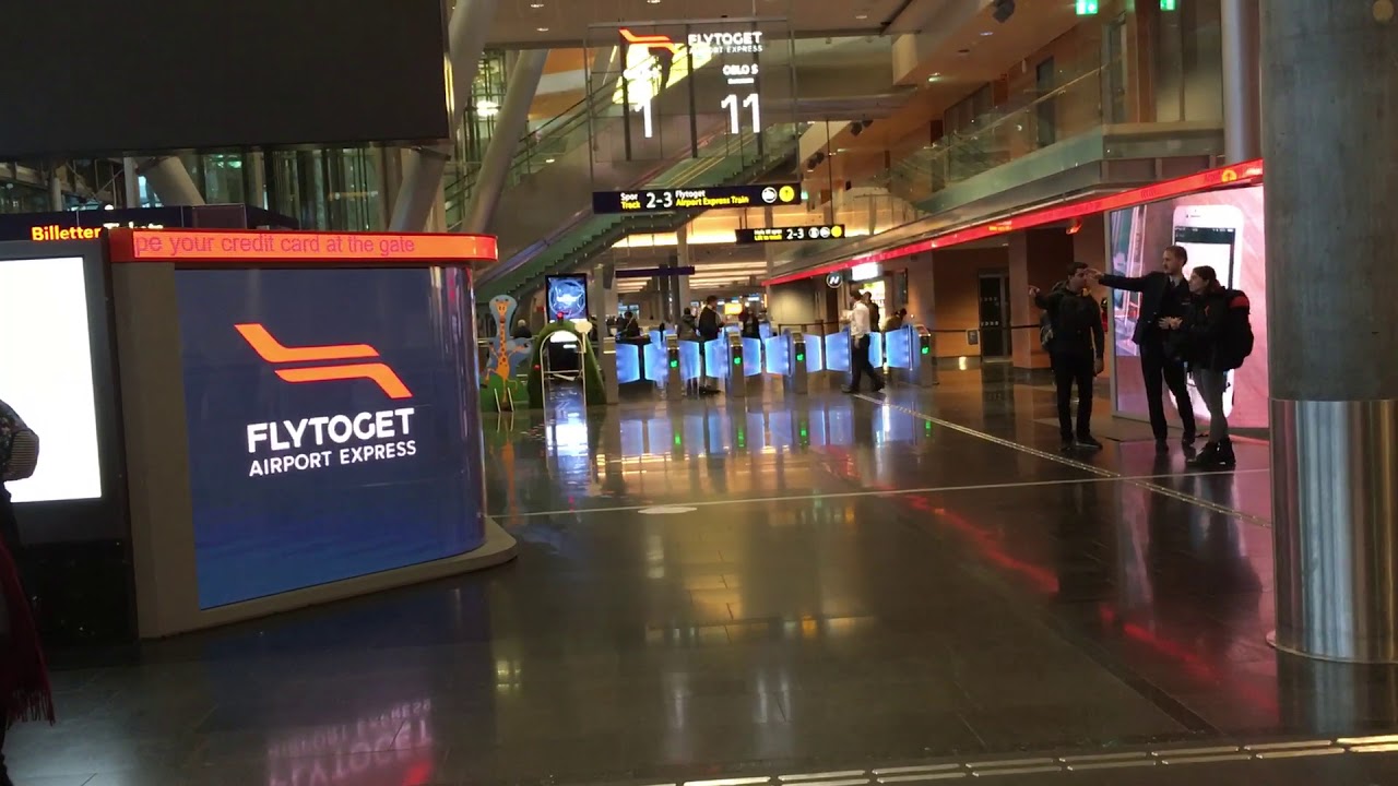 Как пройти к поездам/Flytoget в аэропорту Oslo/Gardemoen - YouTube