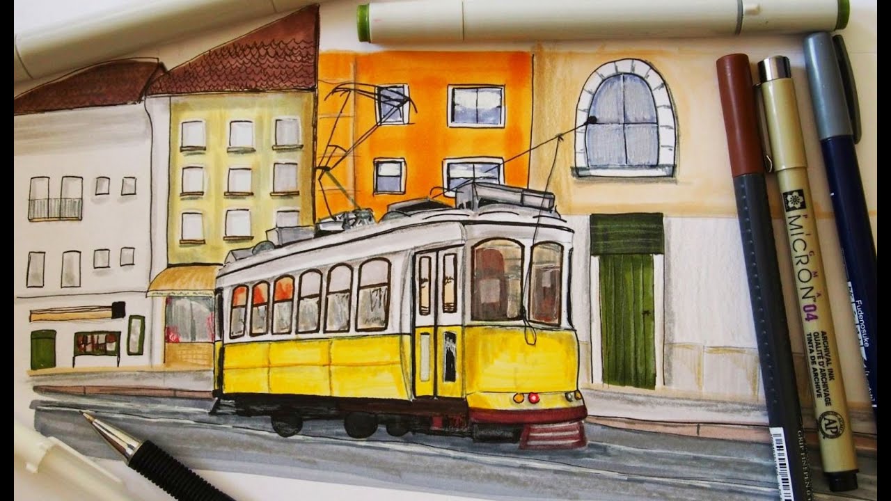 How to draw a tram with markers - YouTube
