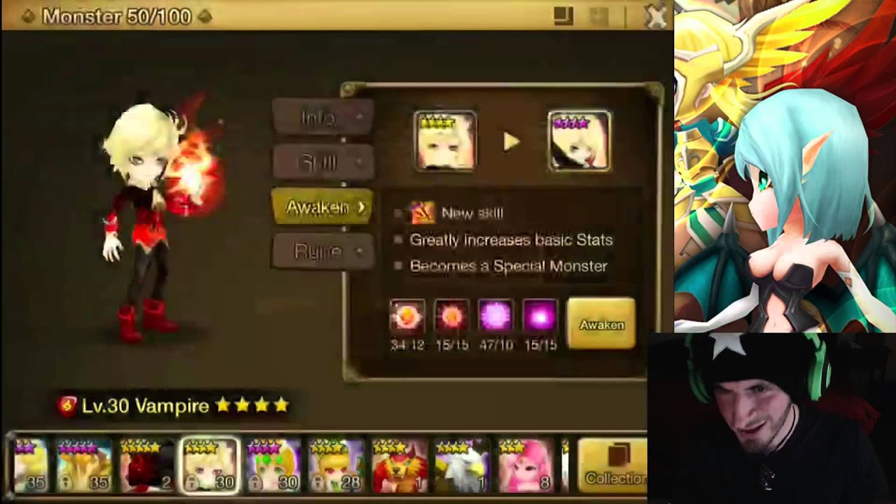 SUMMONERS WAR : Awakening Verdehile (Fire Vampire) and looking at his ...