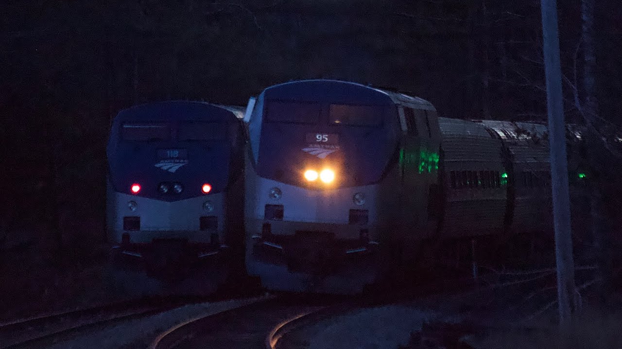Amtrak Downeaster NPCU 90220 passing P42 95 at Depot St Wells ME 3/30 ...