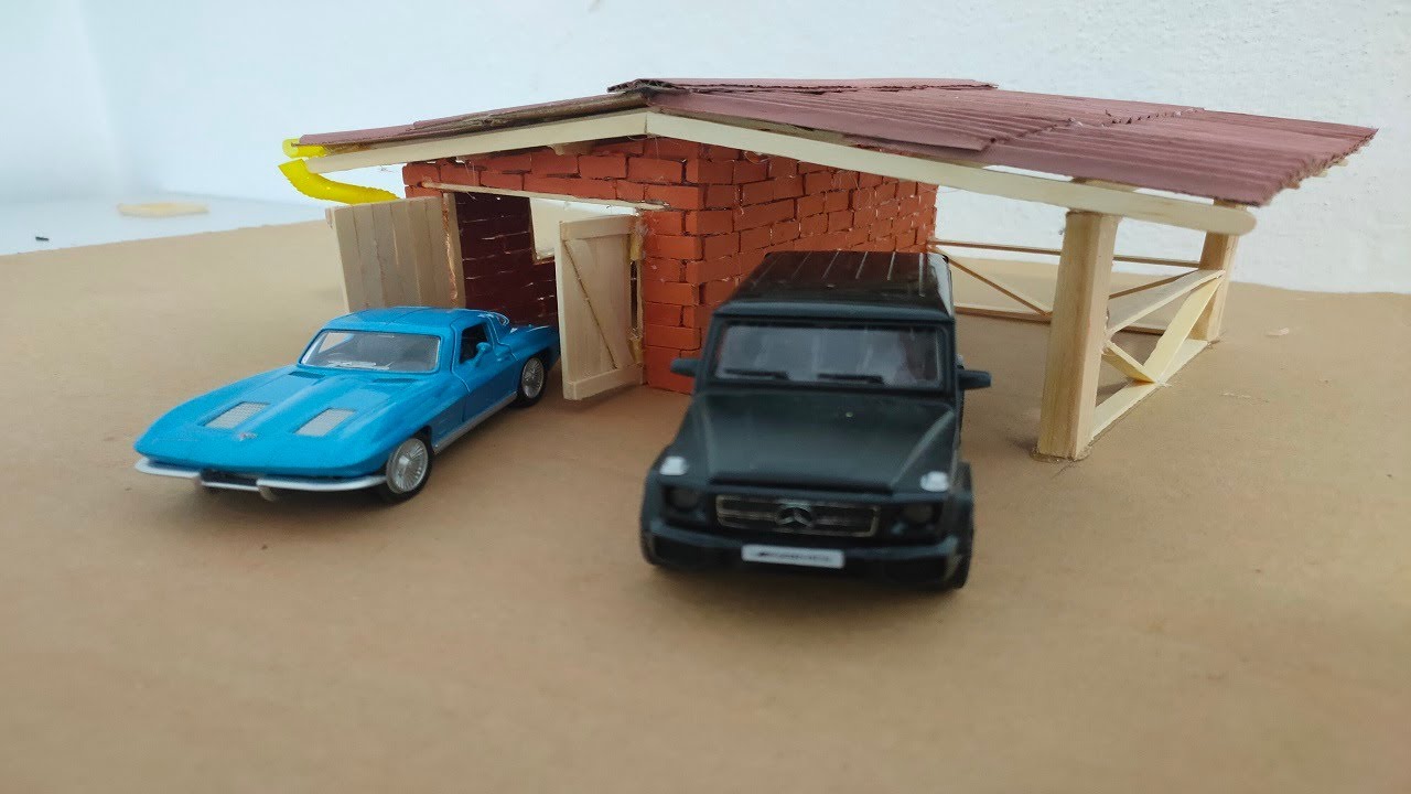 DIY Mini Brick Garage | Tiny 2-Car Garage with Covered Area - YouTube