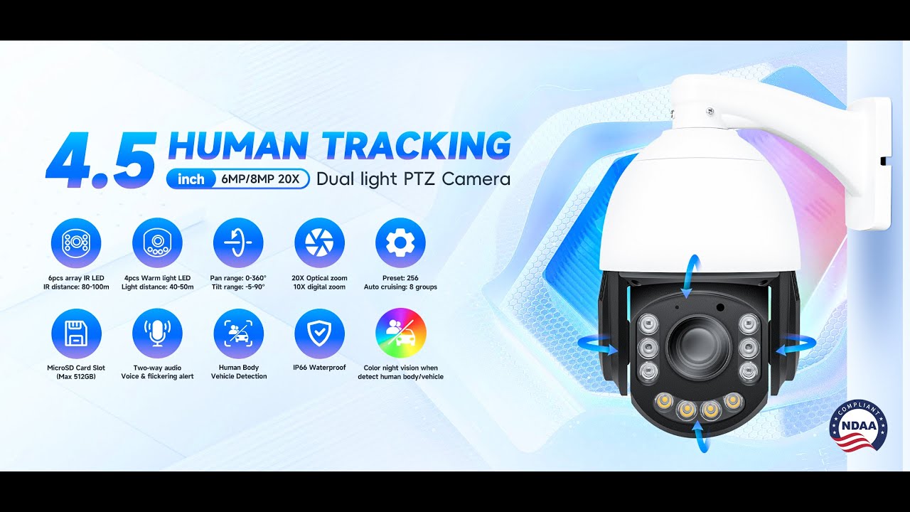 4K 8MP AI Human Auto Tracking Outdoor ColorVu PTZ POE IP Camera 20x ...