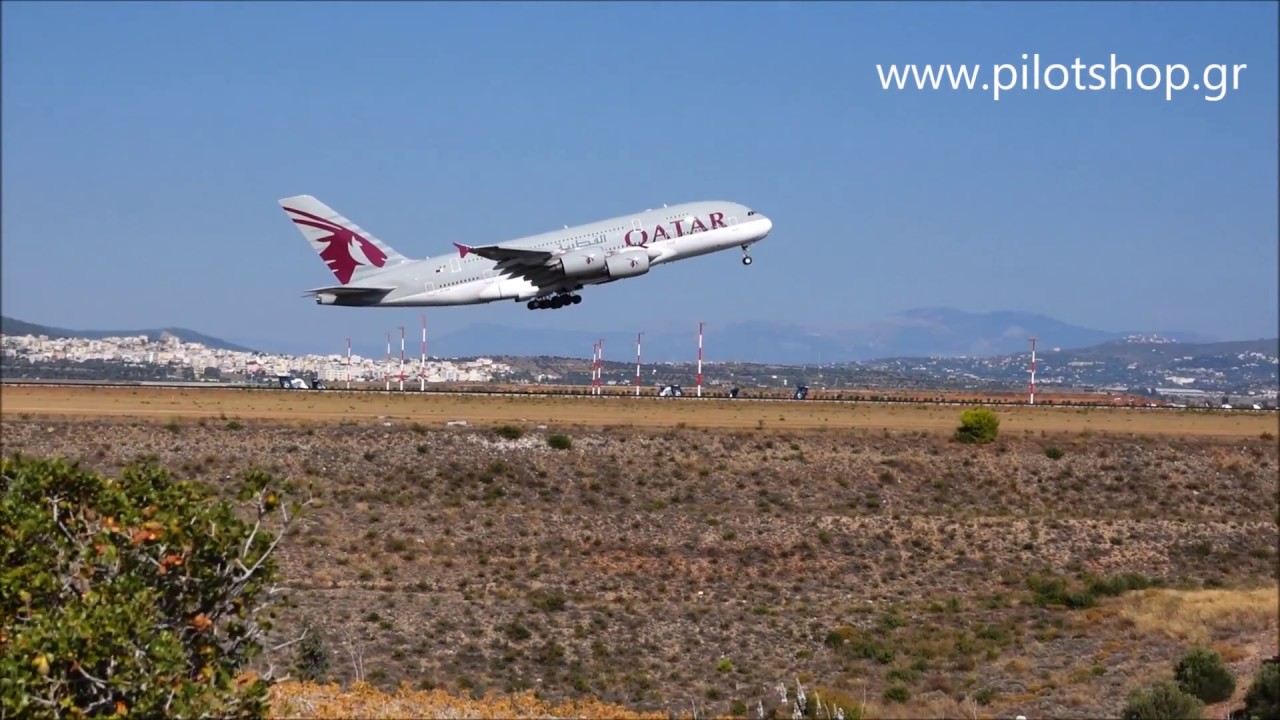 Qatar Airways A380 at Athens - YouTube
