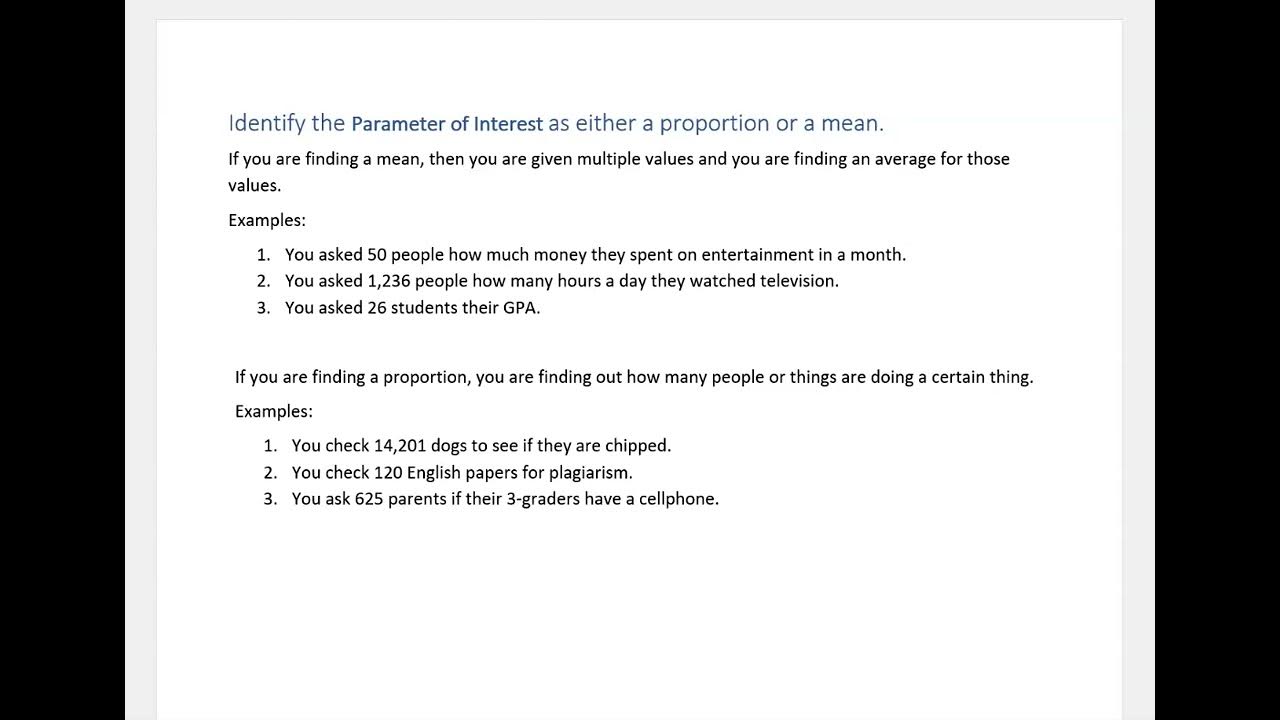 Parameter of Interest -Proportion or Mean? - YouTube