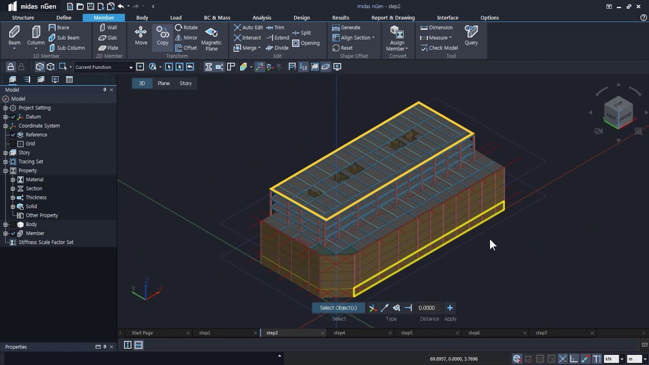 [midas nGen Tutorial] High Rise Reinforced Concrete Building_Modeling 06. Members to Roof - YouTube